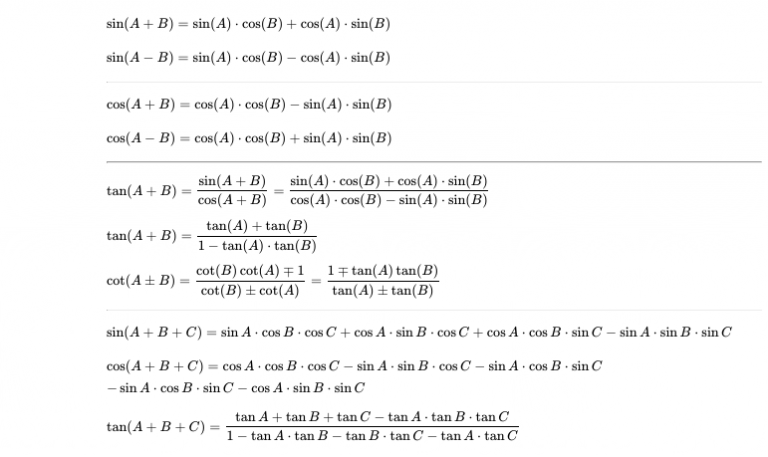 Trig Identities : Table of Trigonometric Identities