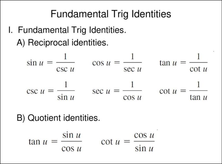 The Basic 8 Trig Identities Worksheet with Answers